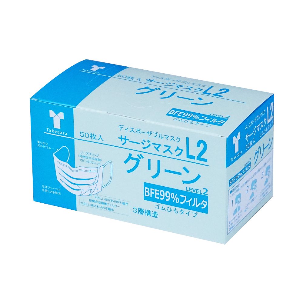 竹虎 サージマスクL2 グリーン 1ケース（50枚×10箱入） 076263 1ケース（ご注文単位1ケース）【直送品】 包装用品・店舗用品の通販 シモジマ