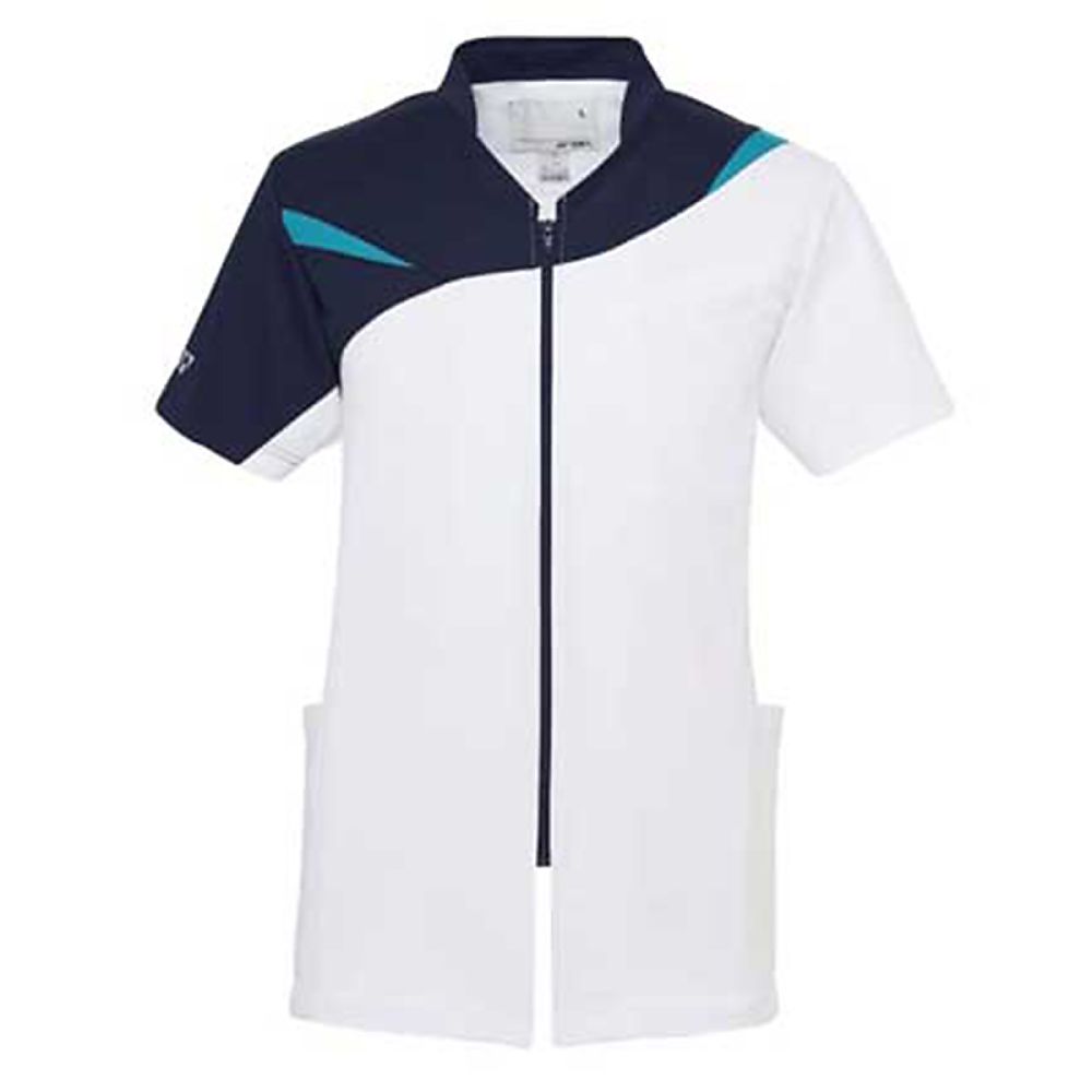 YONEX（トンボ） 前開きスクラブ ホワイト×ピーコックグリーン BLL（身丈76cm） CY831-02 BLL 1枚（ご注文単位1枚） 包装用品・店舗用品の通販 シモジマ