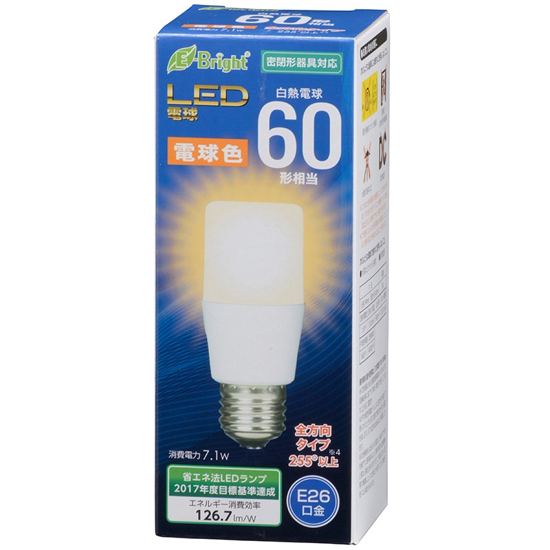 オーム電機 LDT7L-GAG20 06-3607 LED電球 T形 E26 60形相当 電球色（ご注文単位1袋）【直送品】 包装用品・店舗用品の通販 シモジマ
