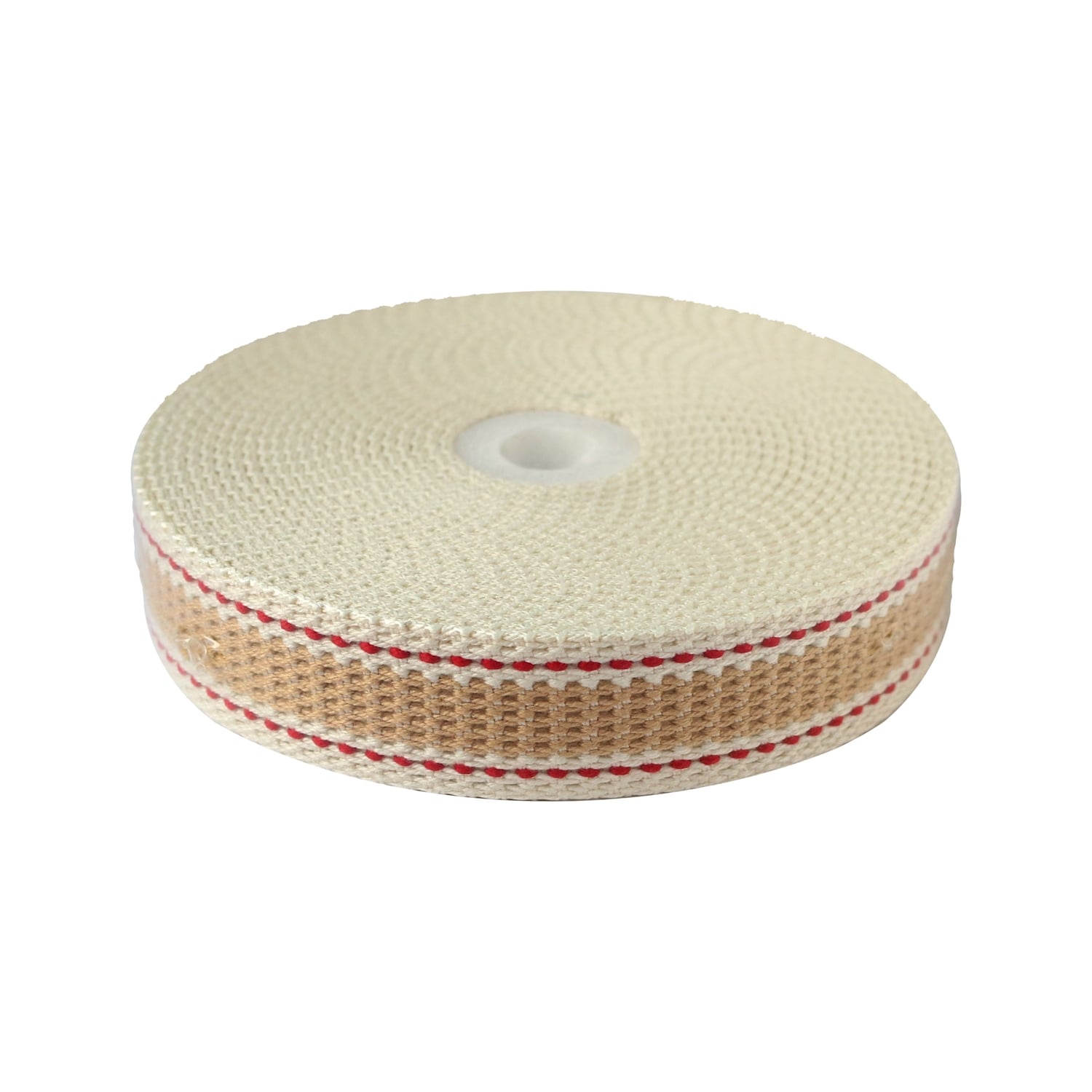 日本紐釦貿易 プレッピーテープ ライン入り&ステッチ ベージュ 幅15mm 5m巻 PR2600-5 （ご注文単位1束）【直送品】 包装用品 ...