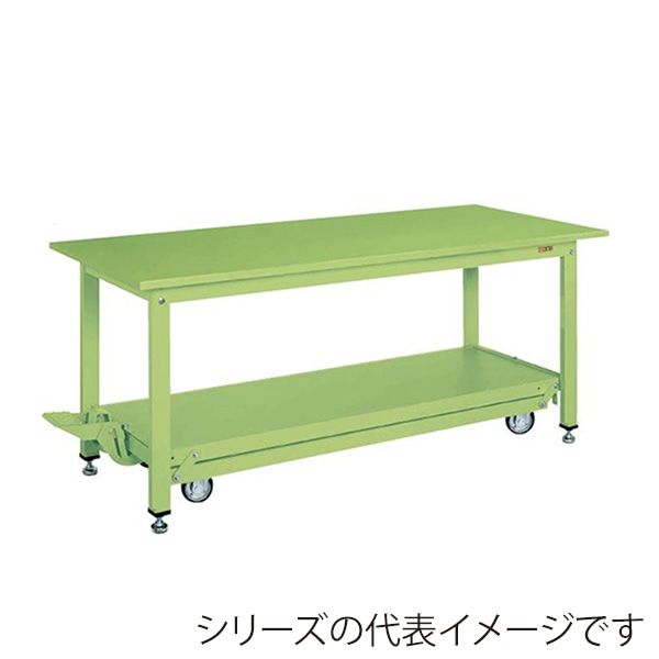 サカエ 中量作業台 ペダル昇降移動式 KTタイプ スチール天板 グリーン KT-189S 1台（ご注文単位1台）【直送品】 包装用品・店舗用品 ...
