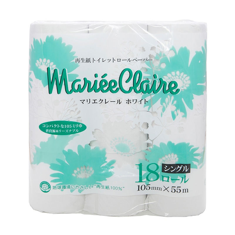 イデシギョー トイレットペーパー マリエクレール ホワイト シングル 55m 18ロール/パック（ご注文単位16パック）【直送品】 包装用品・店舗用品の業務用通販 シモジマ公式